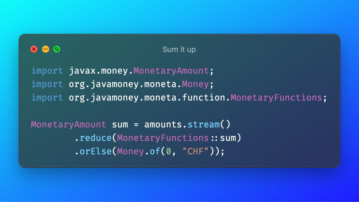 Java Money Sum Up Monetary Amounts
